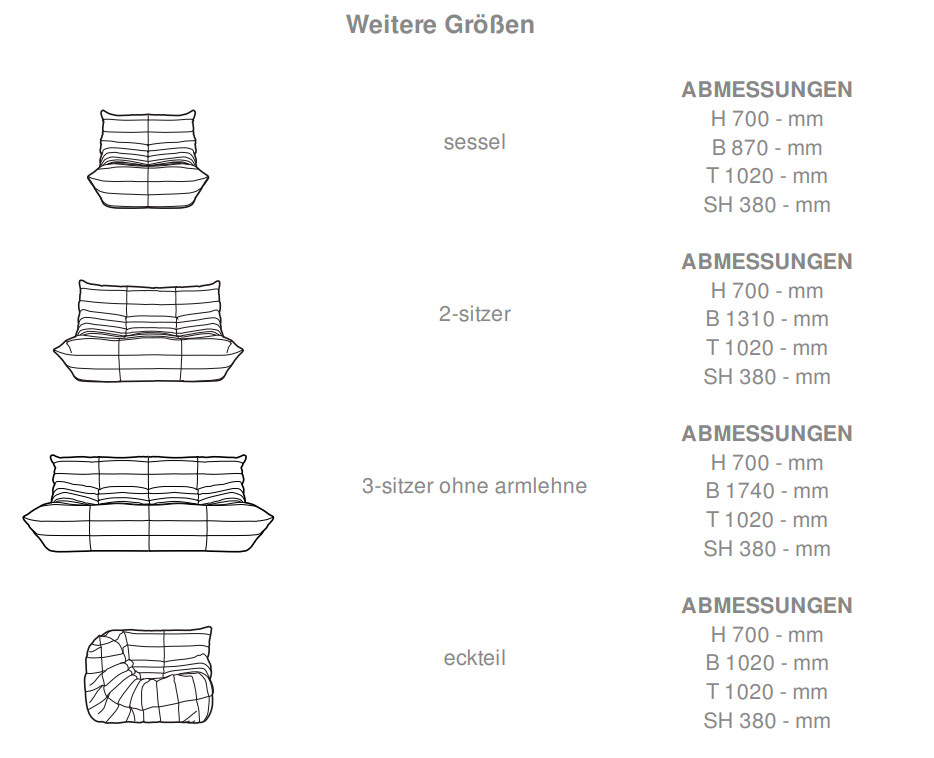 Togo 2-Sitzer Sofa (häufig mit Standort & Preis) - Innsides